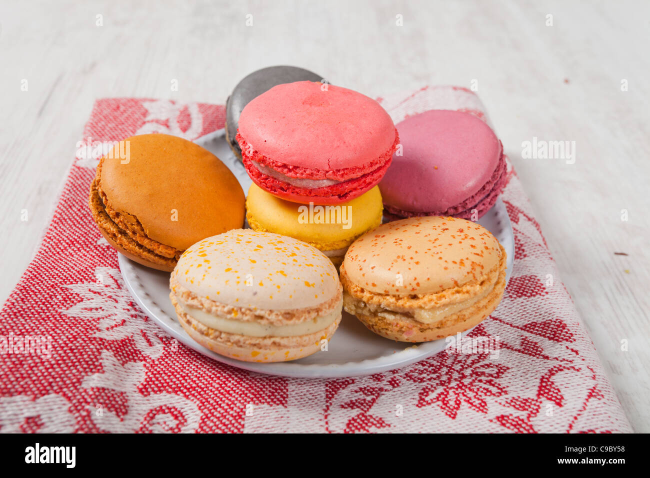 Colorful delicious macarons, typical french pastries Stock Photo - Alamy