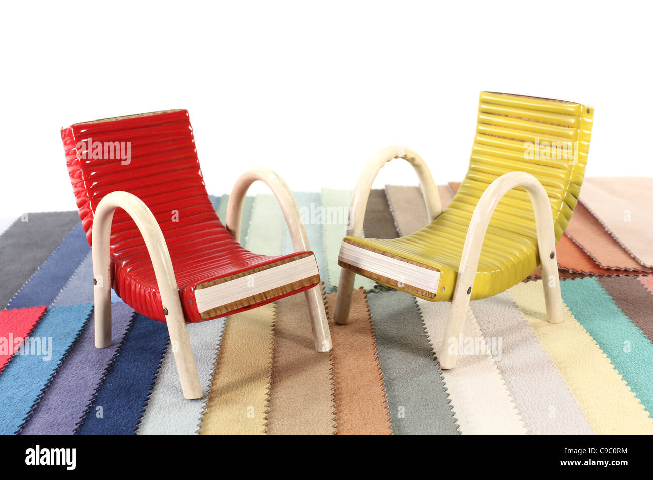 colorful fabric samples with a chair set Stock Photo - Alamy