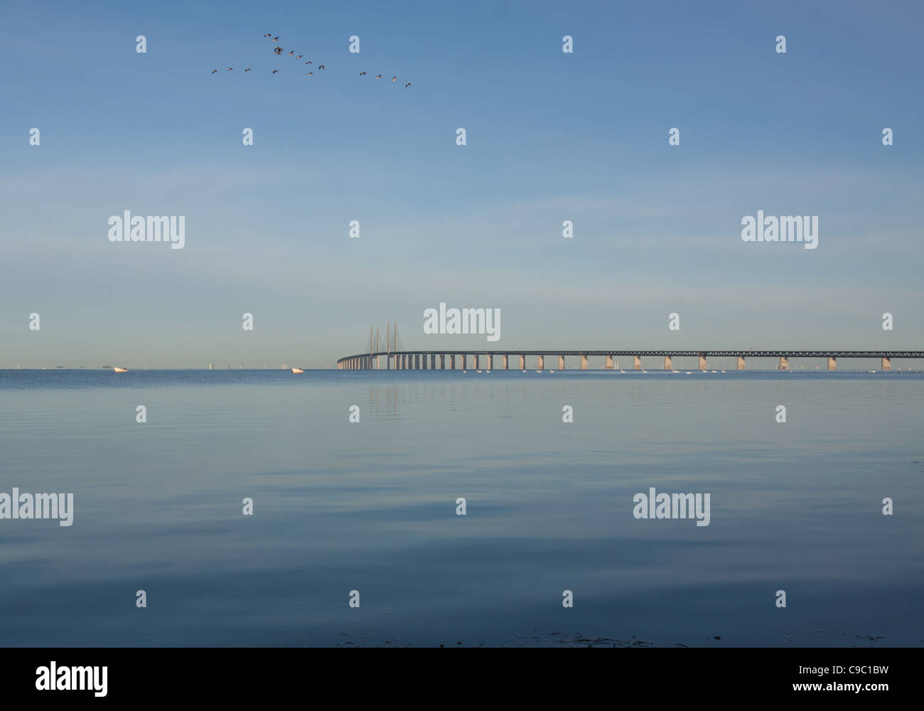 The bridge over Oresund between Copenhagen Denmark and Malmo Sweden ...
