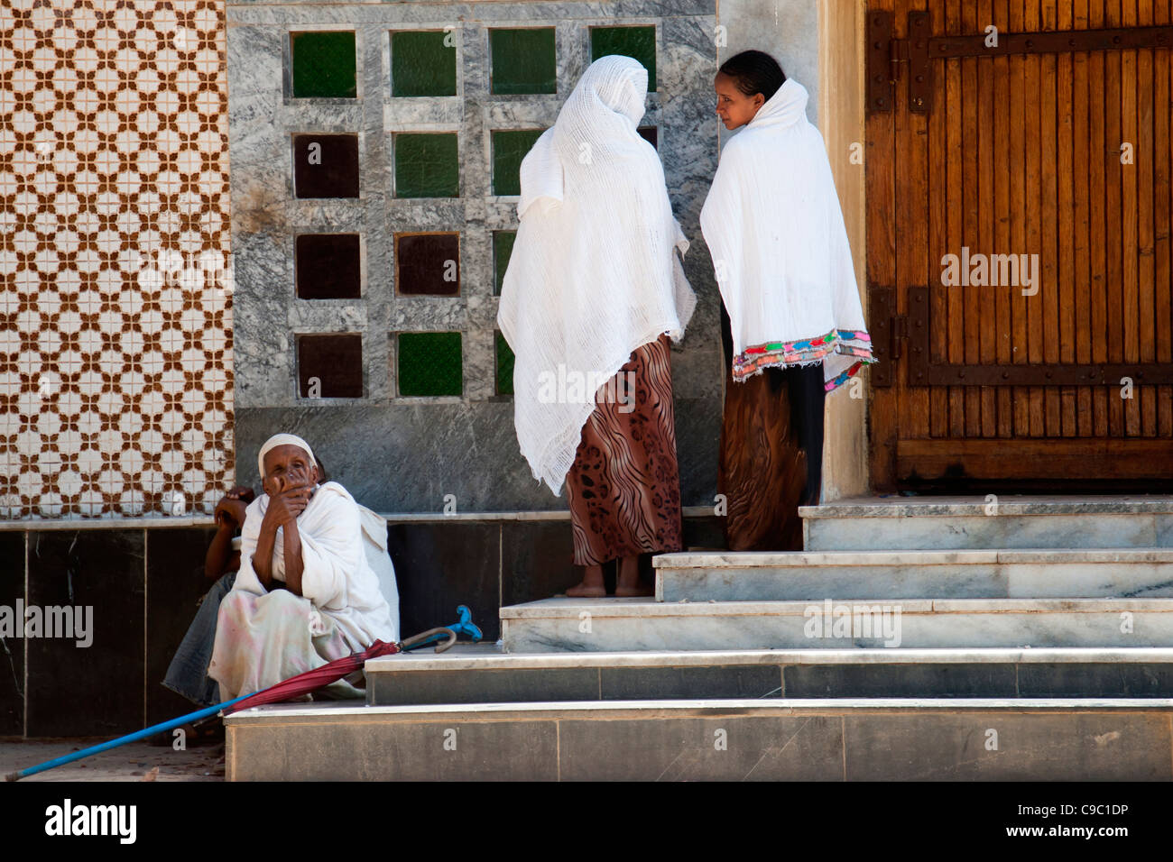 Orthodox Christian devotees praying outside the new church of St Mary ...