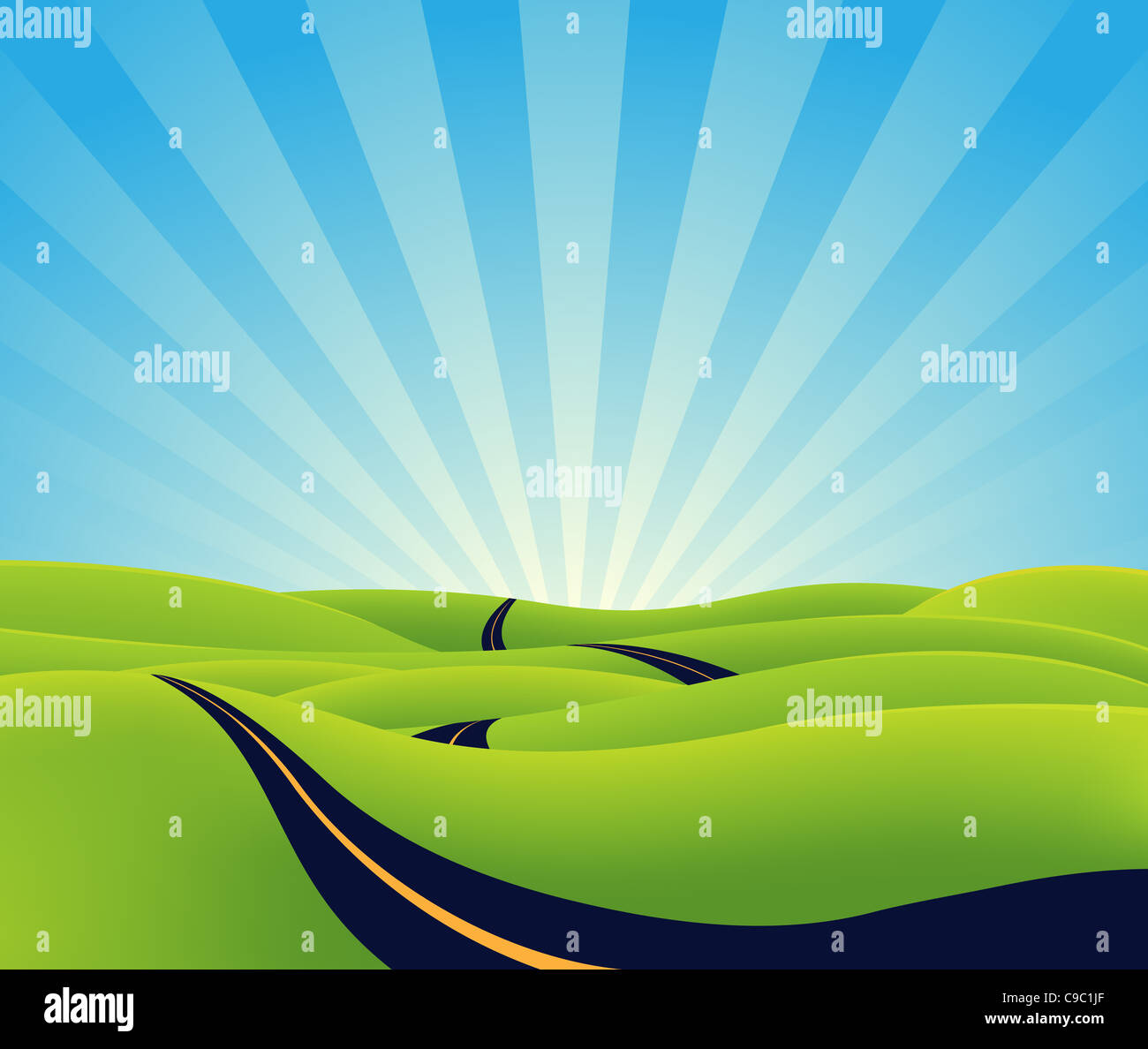 Illustration of a cartoon long road going towards horizon, symbolizing ...