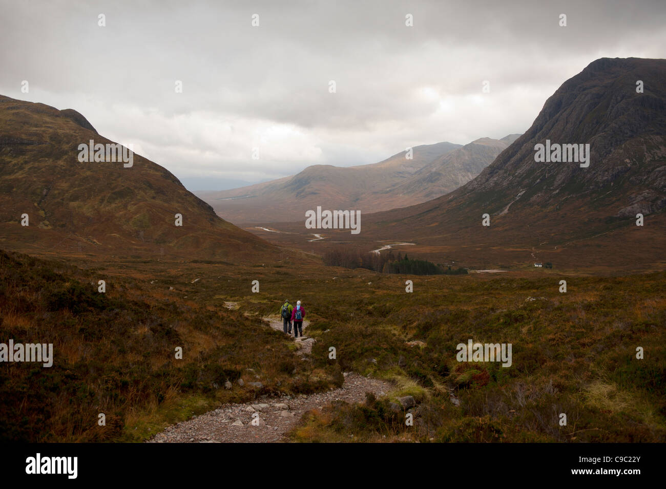 West Highland Way climbing the Devils Staircase, above Glen Coe Stock ...