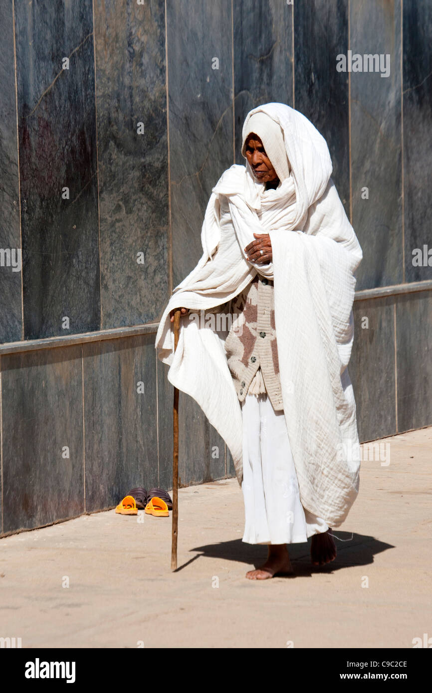 An Orthodox Christian pilgrim at the new church St Mary of Zion in the ...