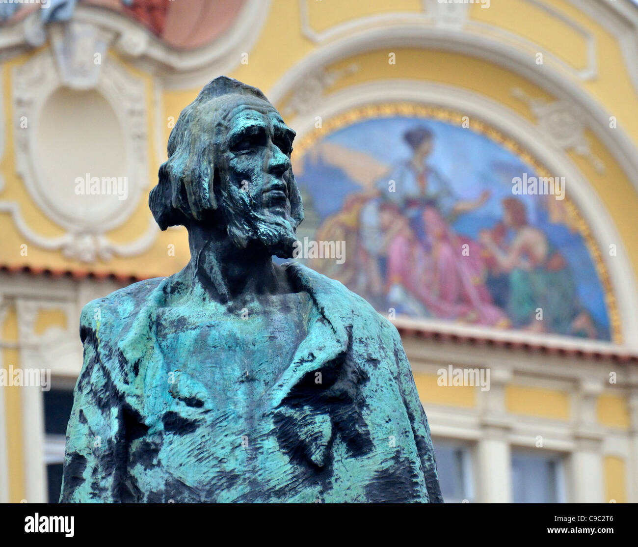 Prague, Czech Republic. Jan Hus Memorial (1915: Ladislav Saloun) in Old ...