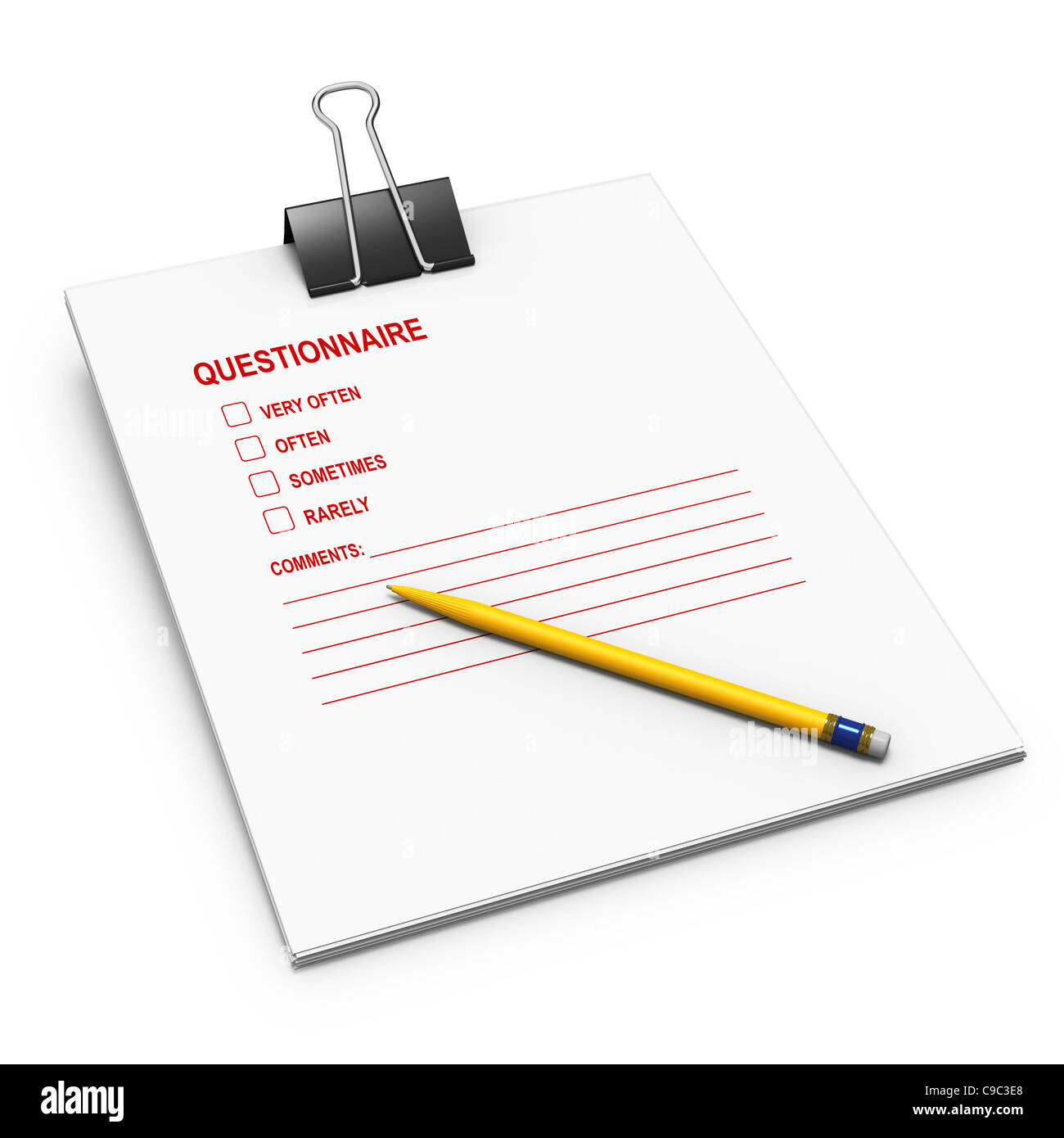 Questionnaire checklist with yellow pen on white background Stock Photo ...
