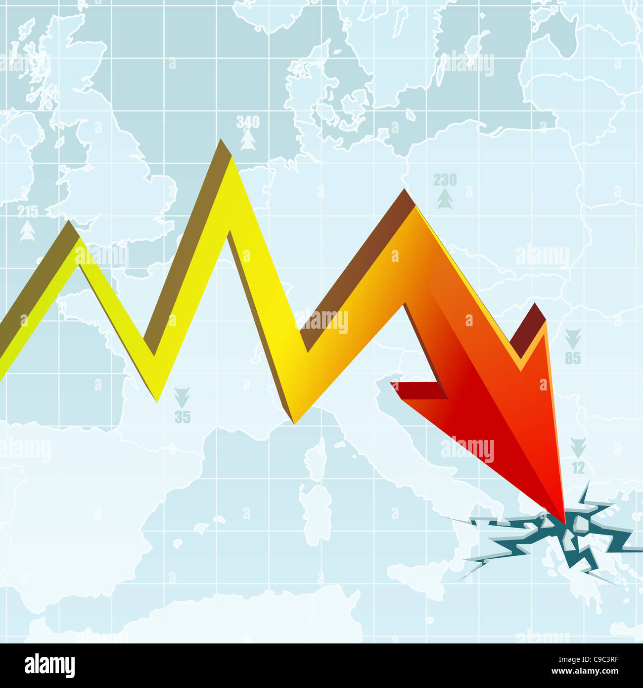Graph of the Economic Crisis on the European map with the worst rate in ...