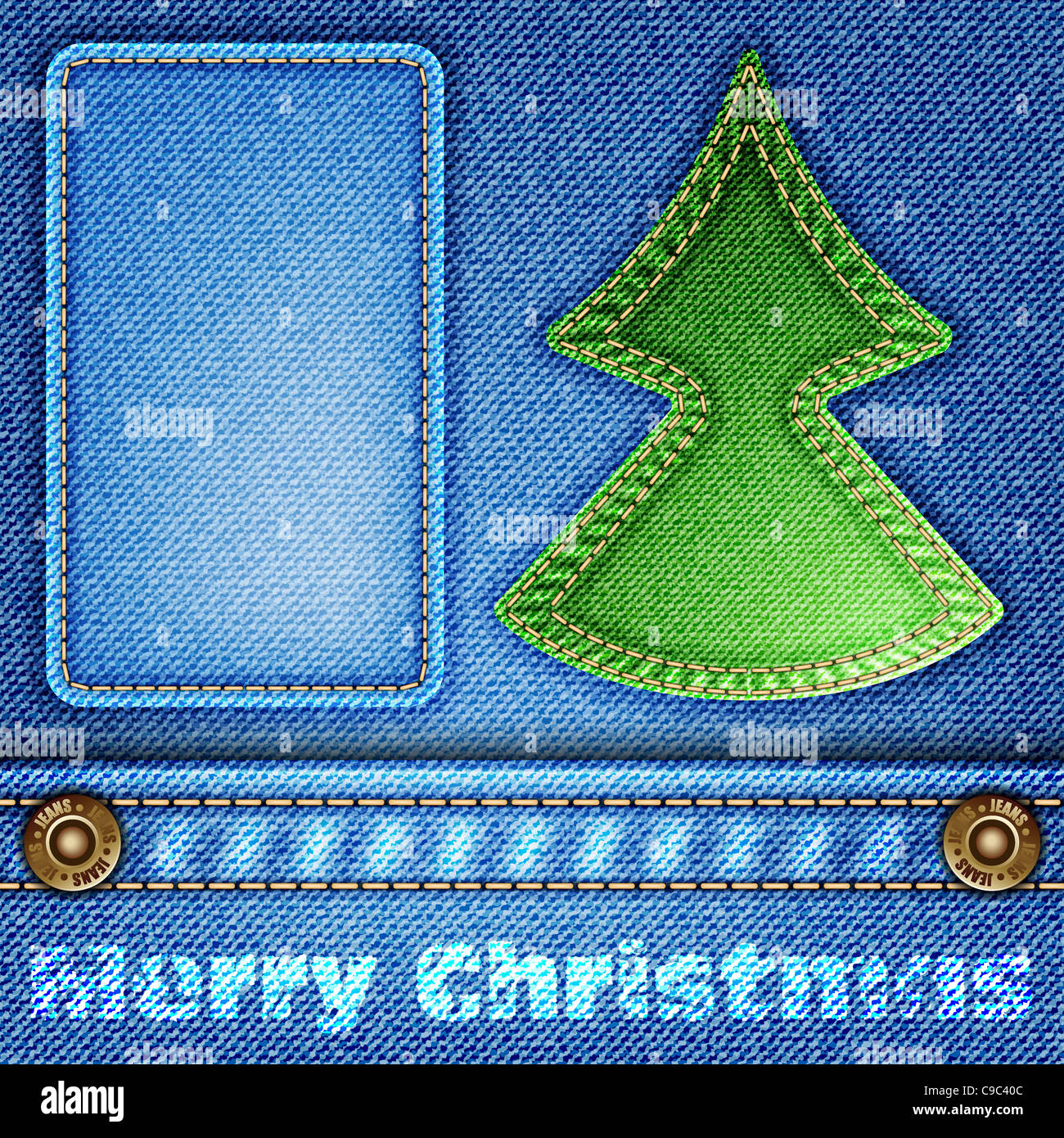 Jeans Texture with Christmas Tree and Frame, vector illustration Stock ...