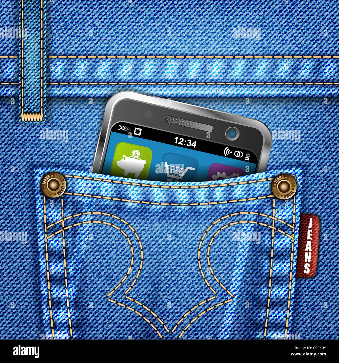 Jeans Texture with Mobile Phone, vector illustration Stock Photo - Alamy
