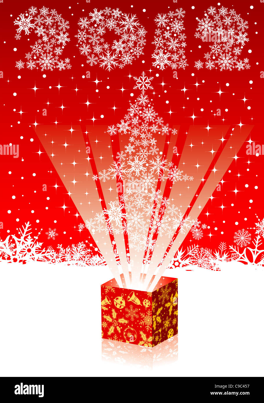 Christmas background with tree and gift box, element for design, vector ...