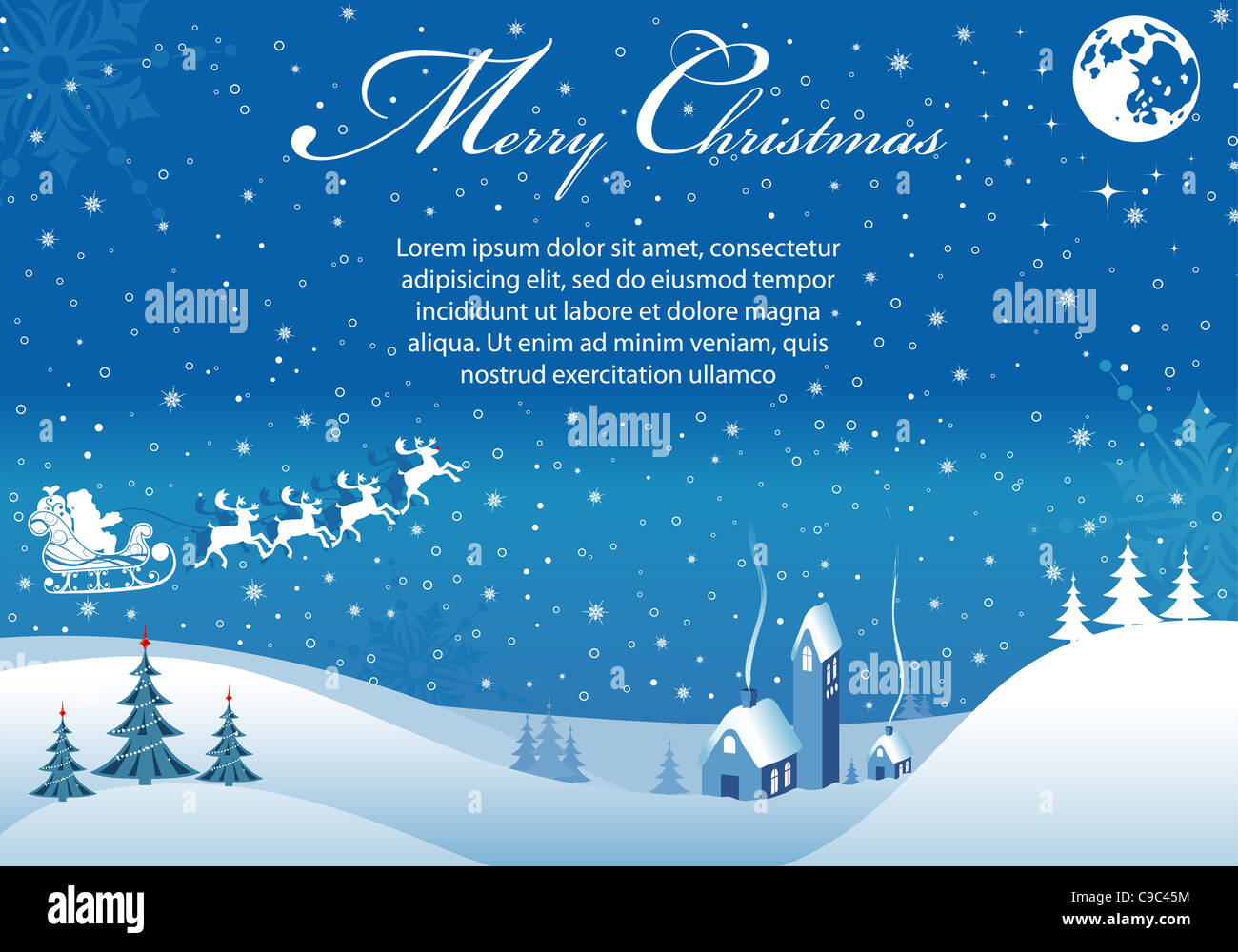 Christmas background with tree, Santa, house, element for design ...