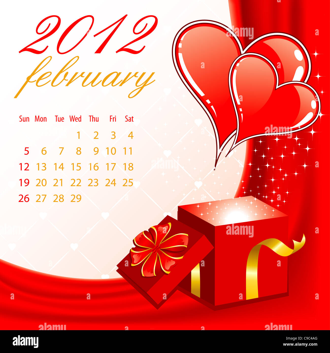 Calendar for 2012 February with Hearts, element for design, vector ...