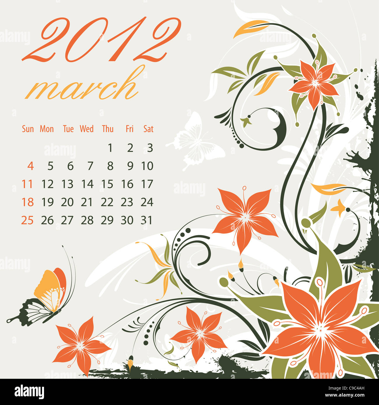 Calendar for 2012 March with Flower, element for design, vector ...