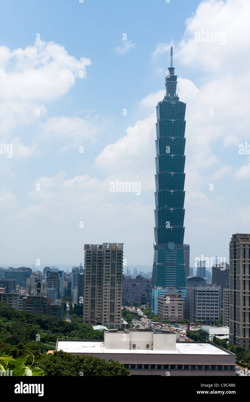 Taipei 101 tower in the skyline, a landmark supertall skyscraper viewed ...