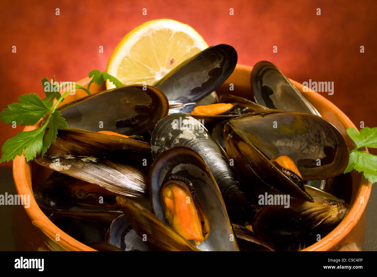 Christmas dinner food - Mussels soup Stock Photo - Alamy