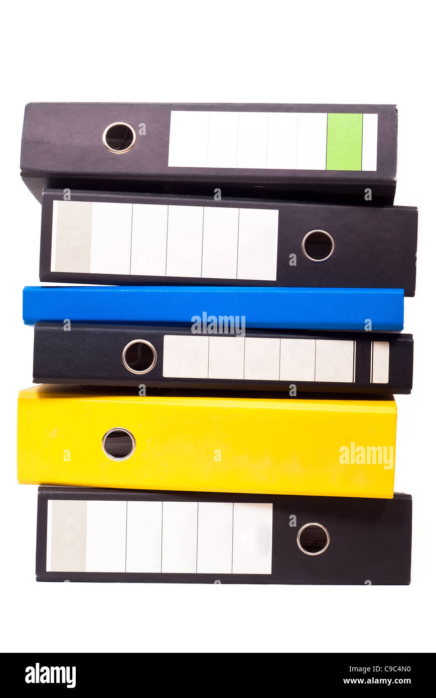 six files stand about one another on white background Stock Photo - Alamy