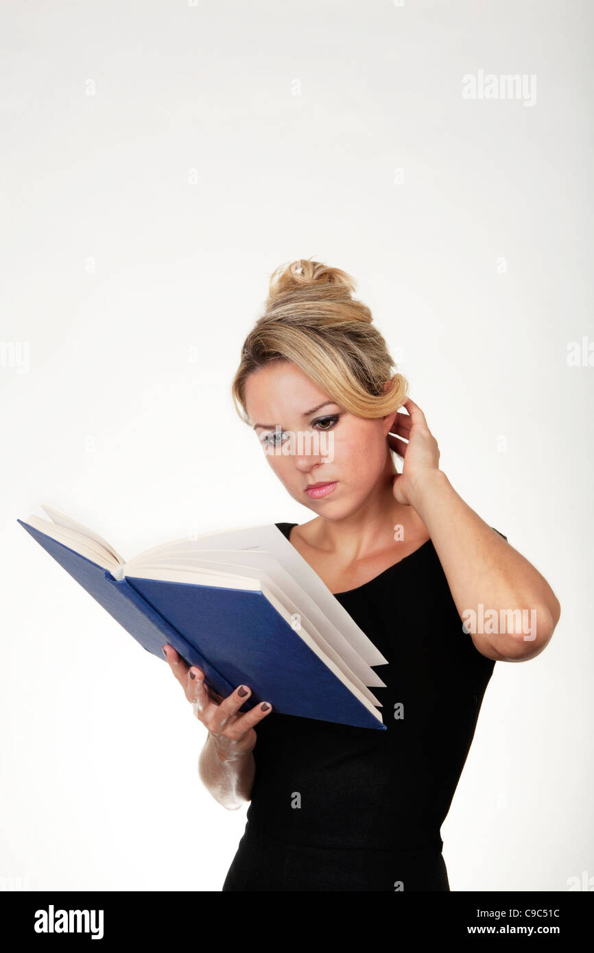 woman read a hard hard book Stock Photo - Alamy