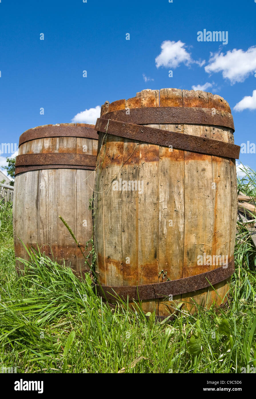 Old wooden barrels cask for wine Stock Photo - Alamy