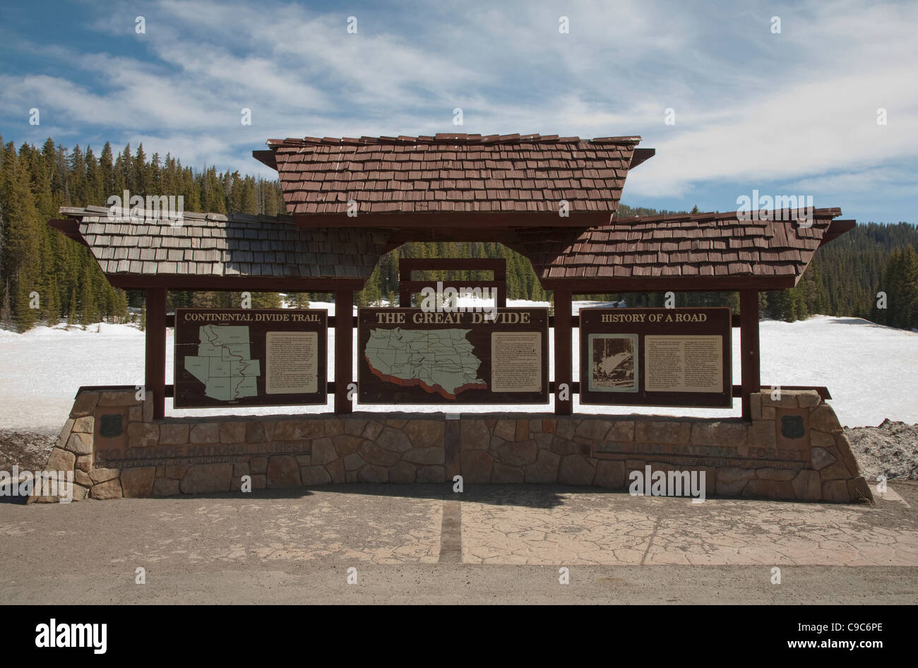 Information boards and line marker at the Great Continental Divide in ...