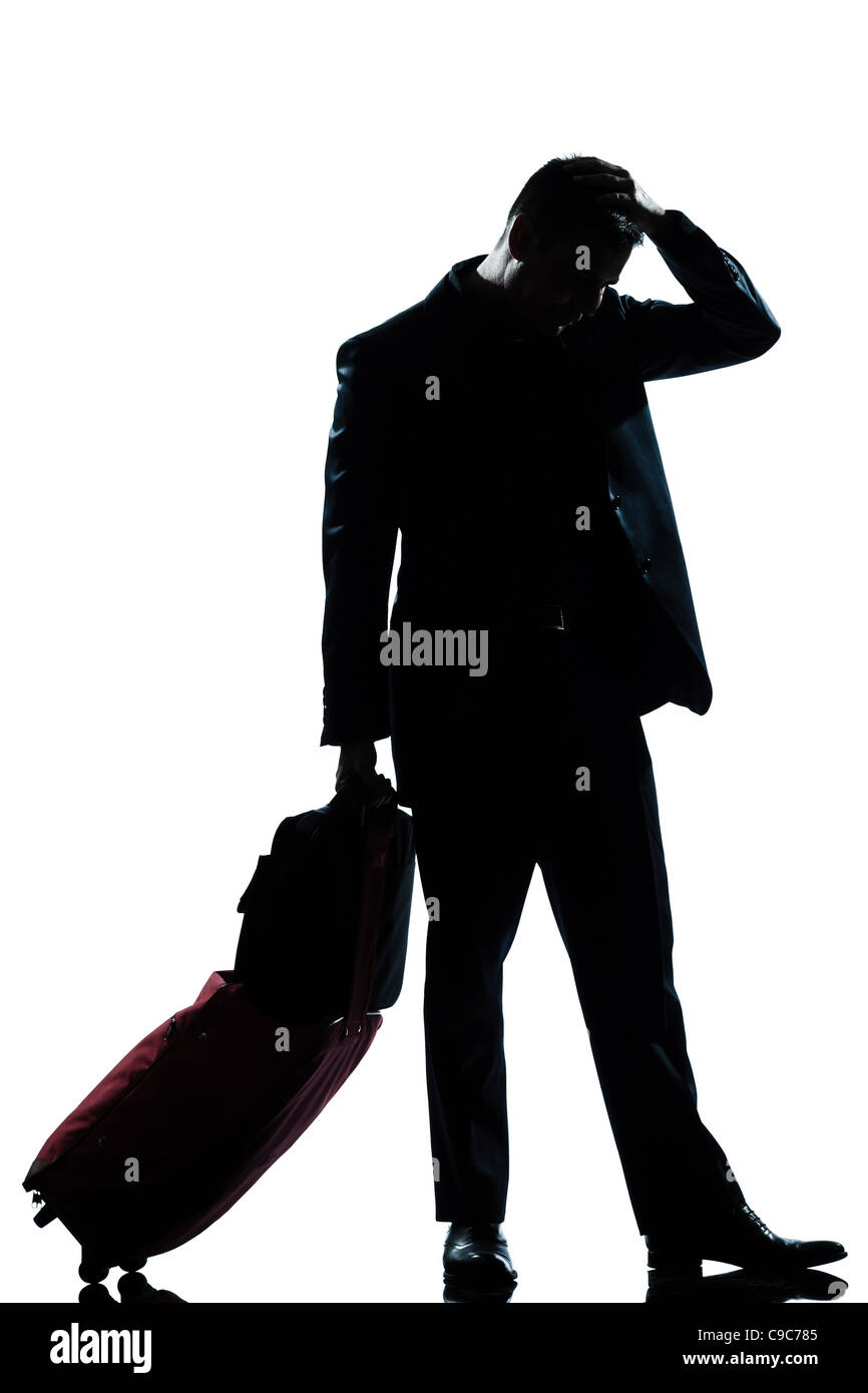 one man full length silhouette in studio isolated white background ...