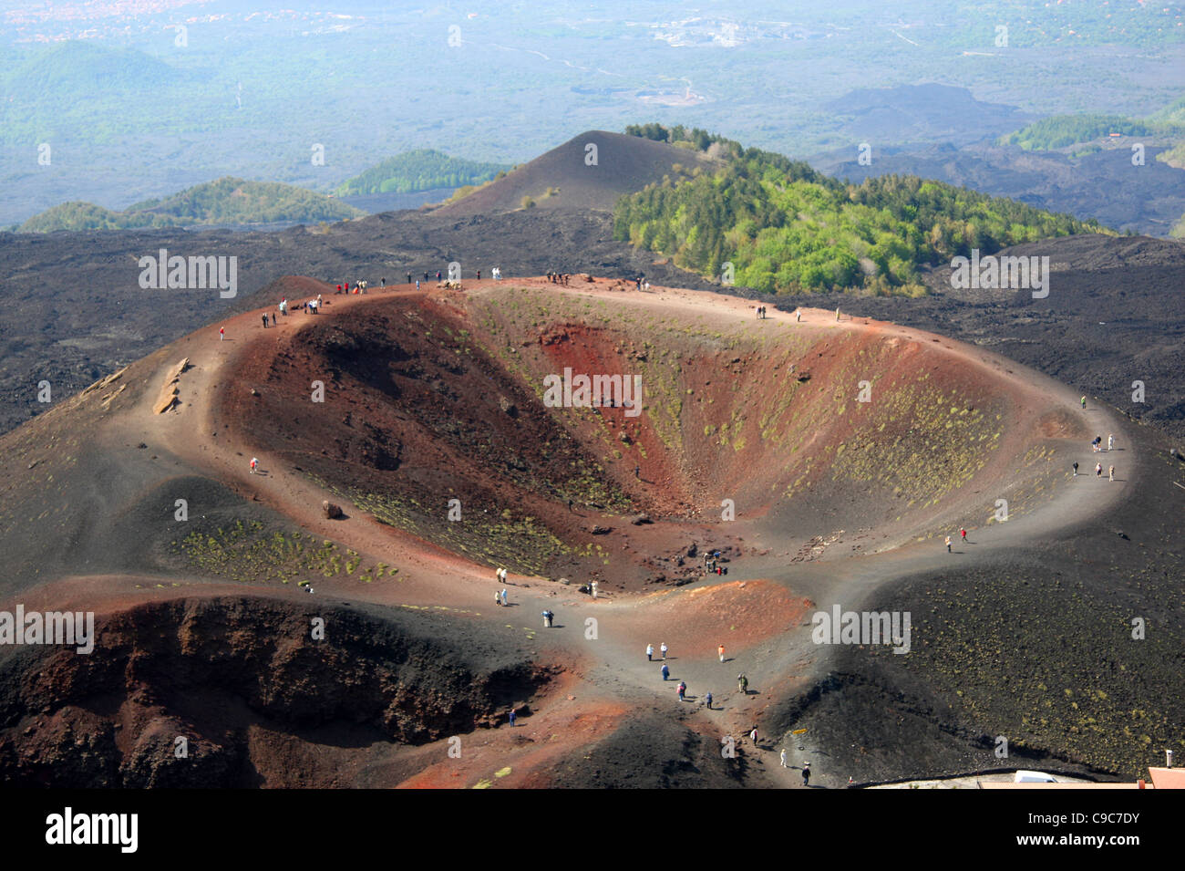 Hikers Visitors Mt. Etna Lava Rock Volcano Taormina Sicily ...