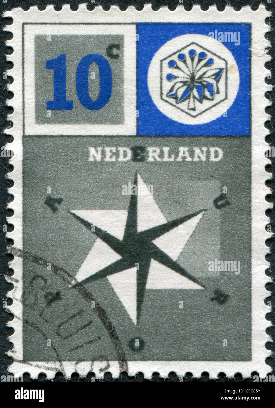 NETHERLANDS - 1957: A stamp printed in the Netherlands, shows a symbol ...