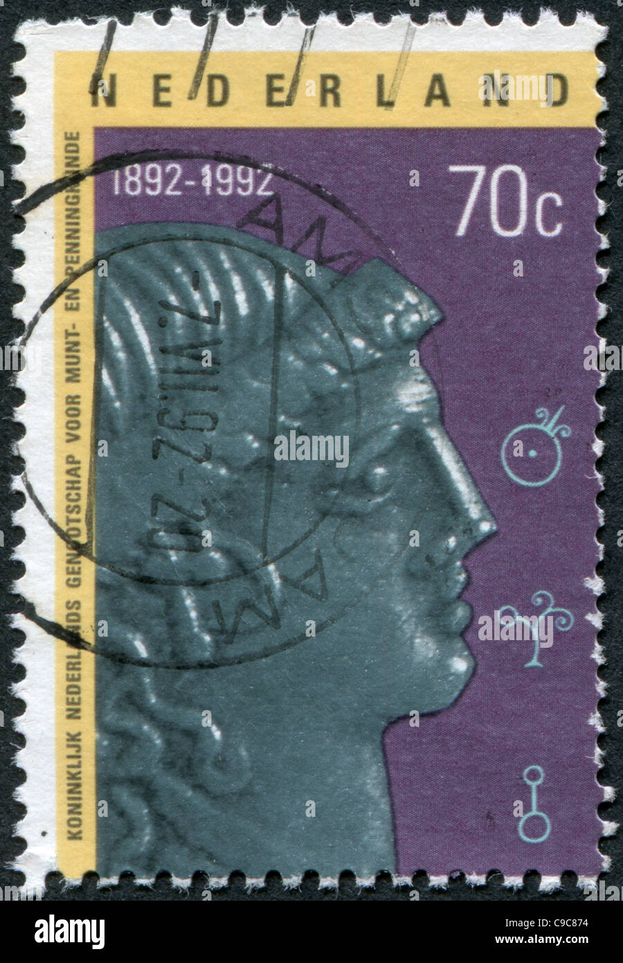 NETHERLANDS - 1992: A stamp printed in the Netherlands, shows the ...