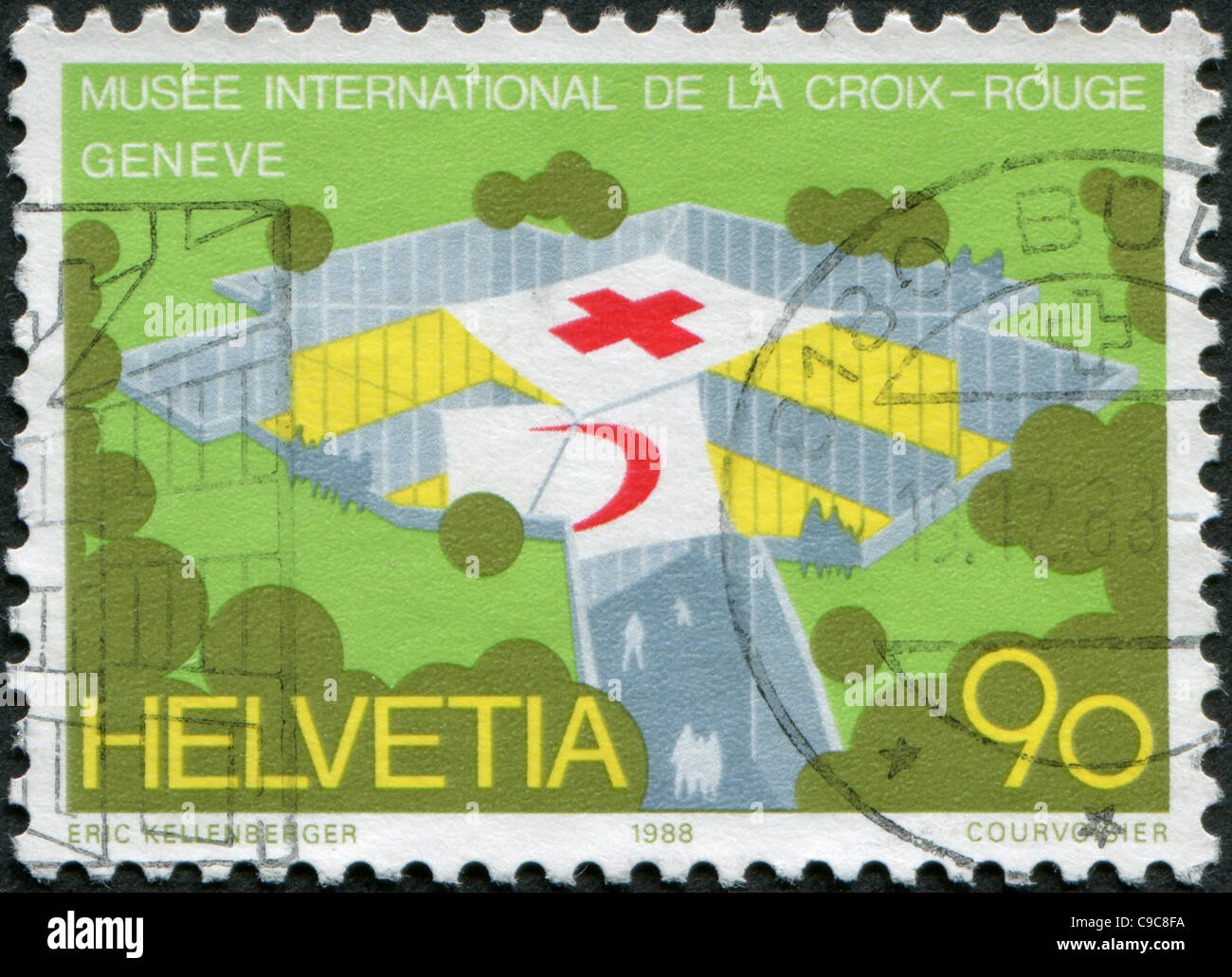SWITZERLAND 1988: A stamp printed in Switzerland, is depicted Museum ...