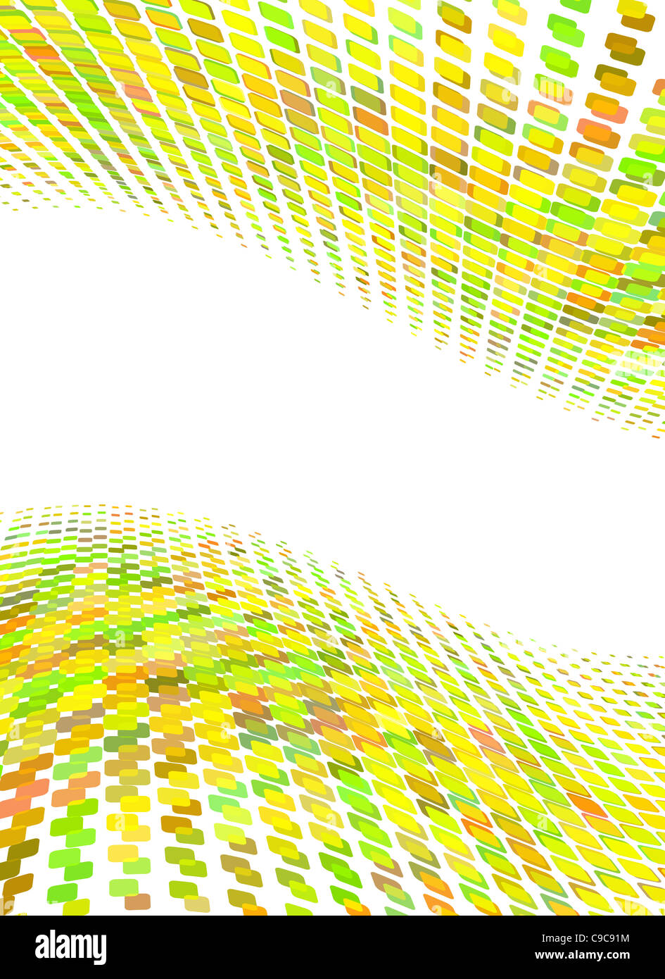 illustration of organic wave surface made of green and yellow squares ...