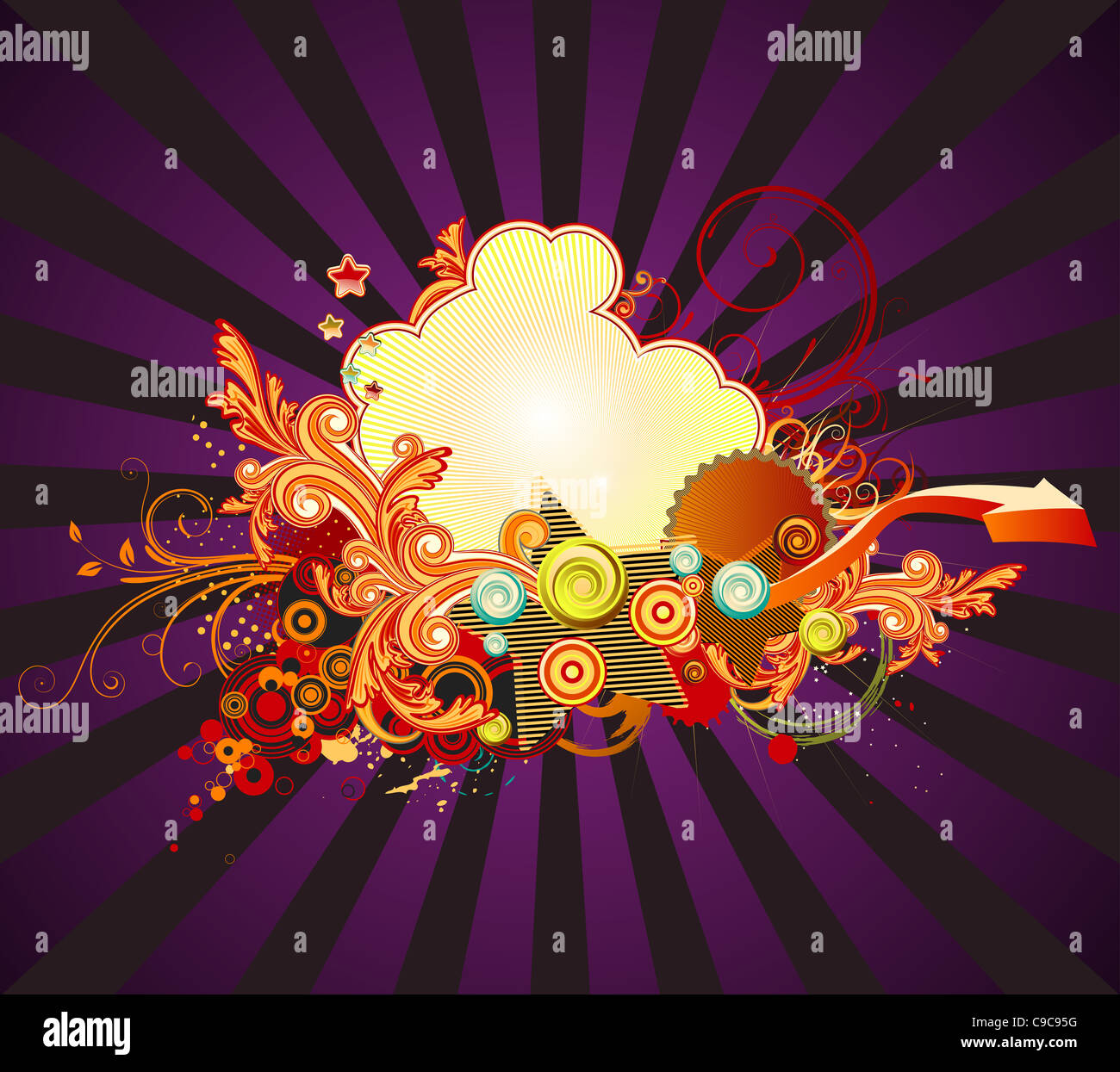 urban retro styled background made of floral and ornamental elements ...