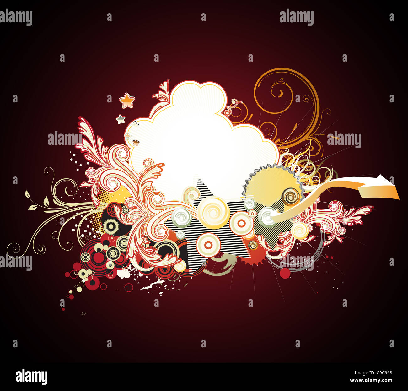 urban retro styled background made of floral and ornamental elements ...