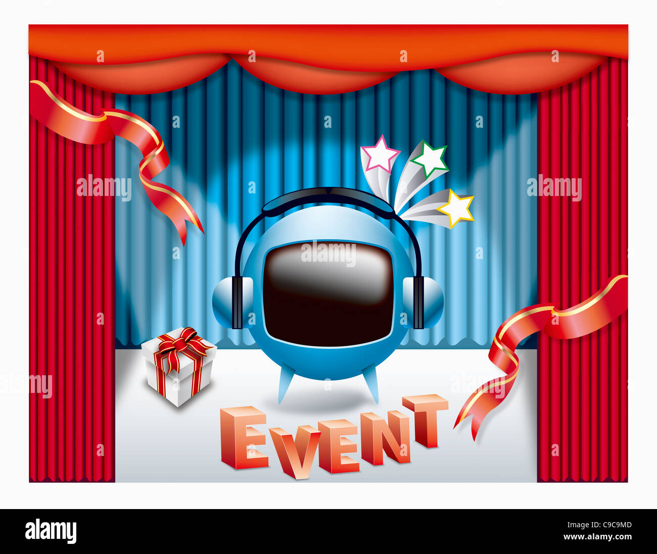 Blue television promoting event on stage Stock Photo - Alamy