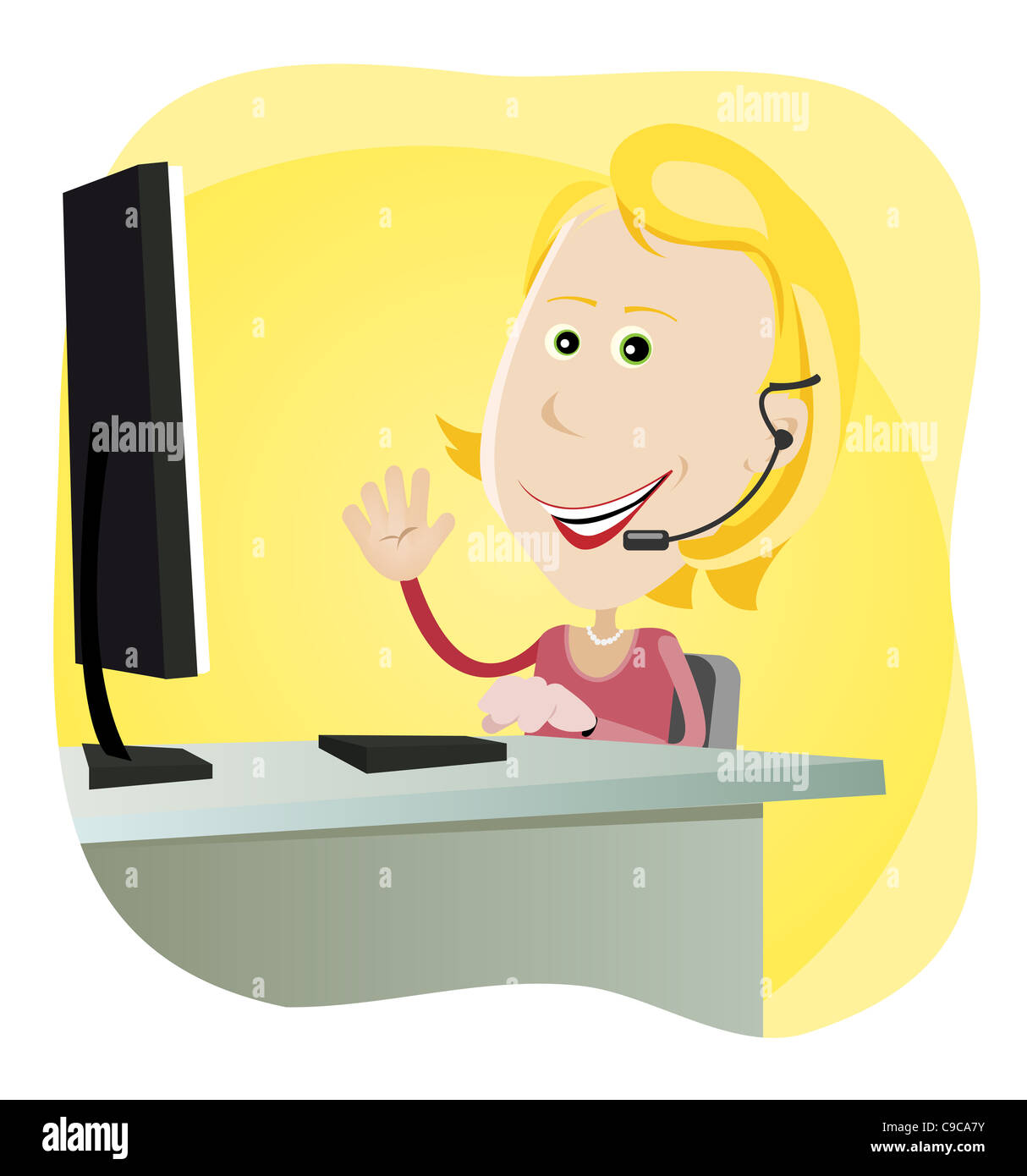 Illustration of a cartoon happy woman IT support Stock Photo - Alamy