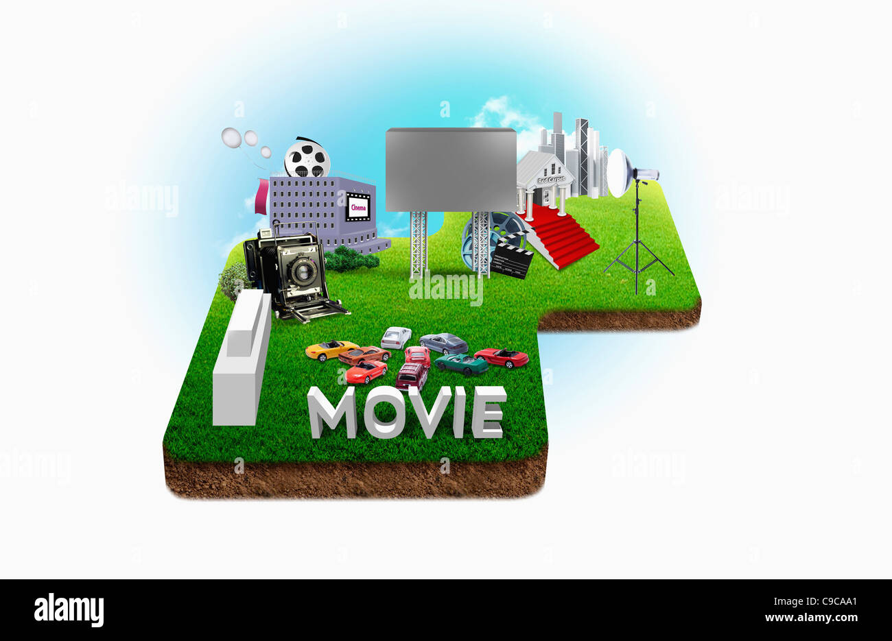 Movie with various film related things Stock Photo - Alamy