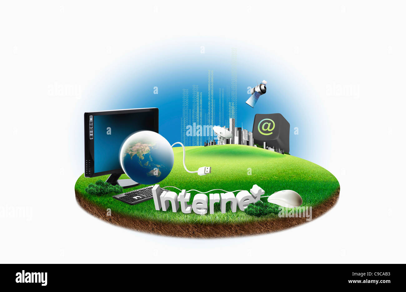 Internet with a computer and a globe Stock Photo - Alamy
