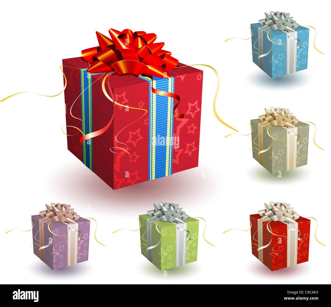 illustration set of square present boxes with a bow and ribbons Stock ...