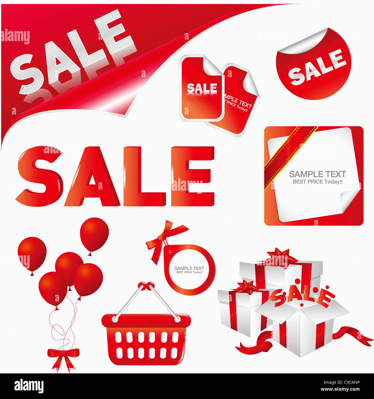 Various icons for sale in red Stock Photo - Alamy