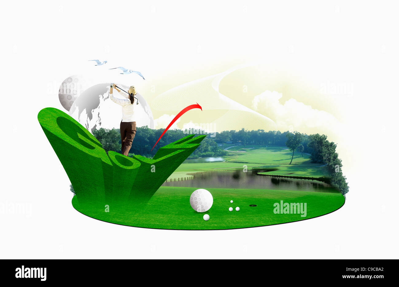 Various image of GOLF with a field and red arrow Stock Photo - Alamy