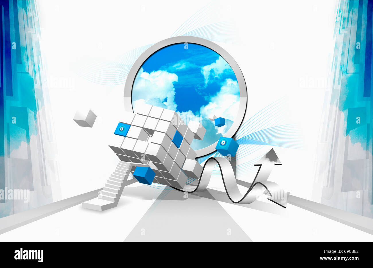 Blocks of white and blue cubes and a sky Stock Photo - Alamy