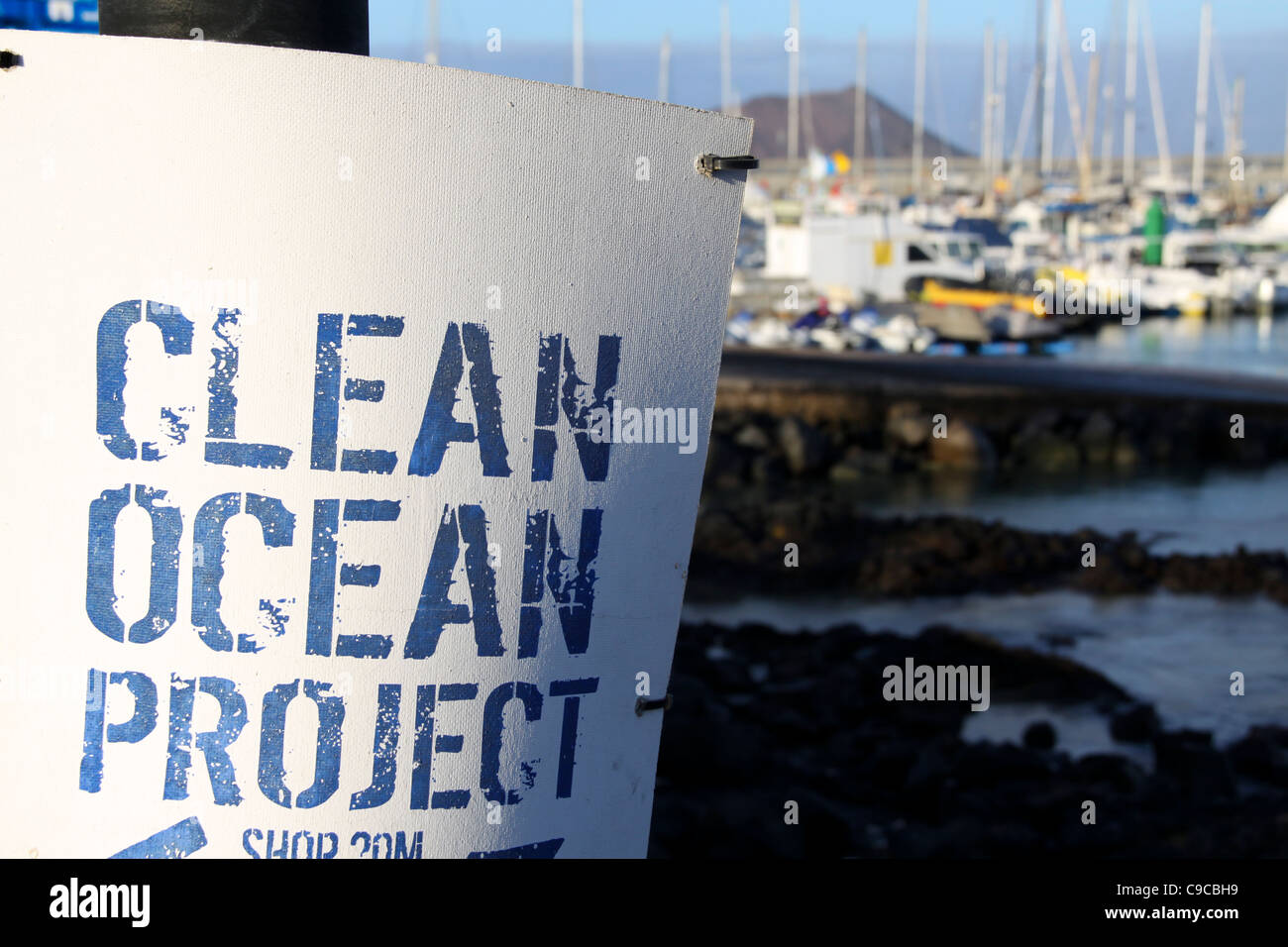 Clean Ocean Project sign at harbour Stock Photo - Alamy