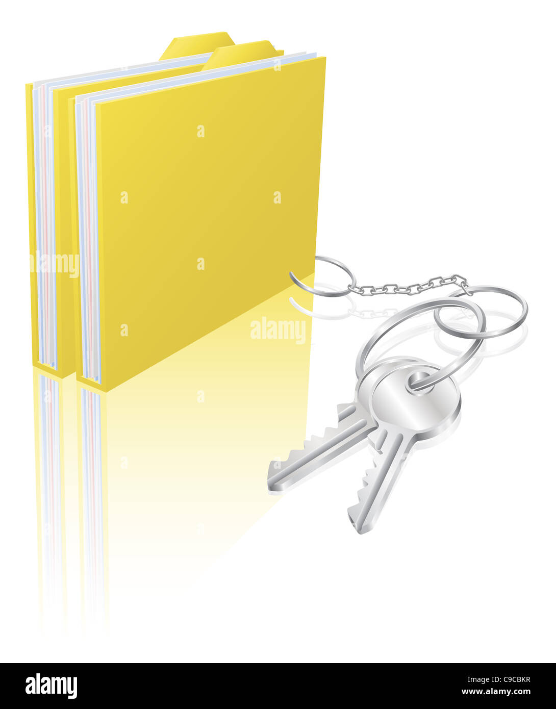 Illustration of file folder attached to keys as a keyring. Concept for ...
