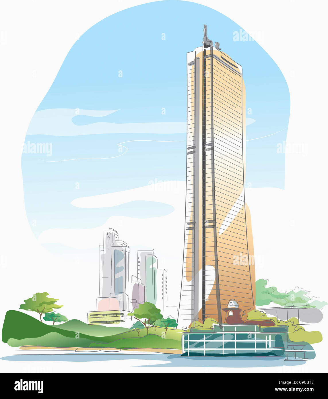 Drawing of a Korea 63 building Stock Photo - Alamy