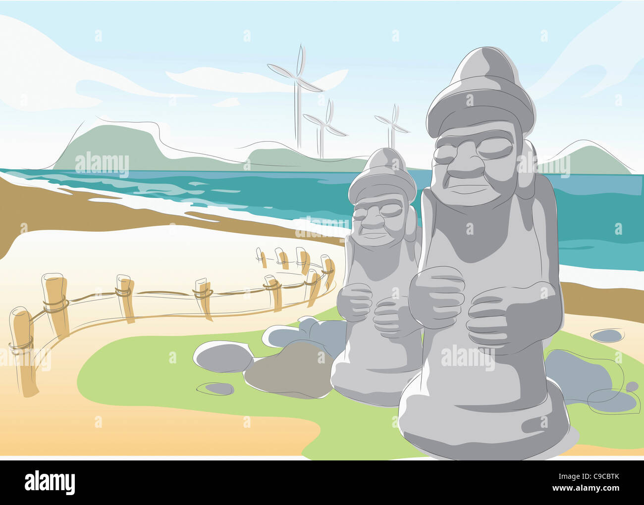 Drawing of a Korea Jeju island stone statue Stock Photo - Alamy