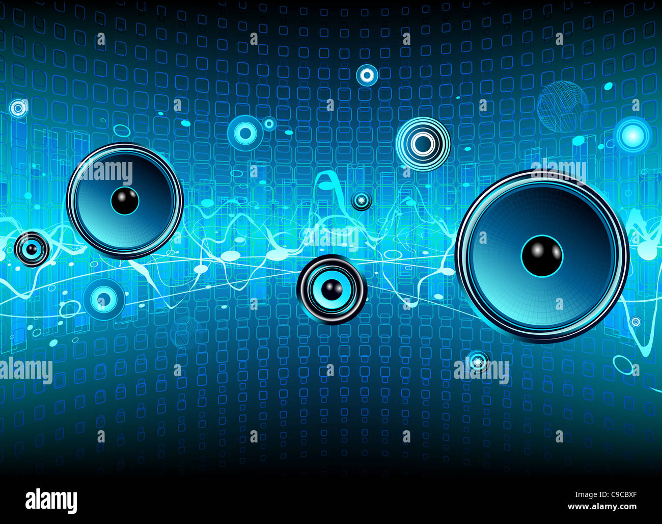 illustration of blue abstract party design with urban music scene ...