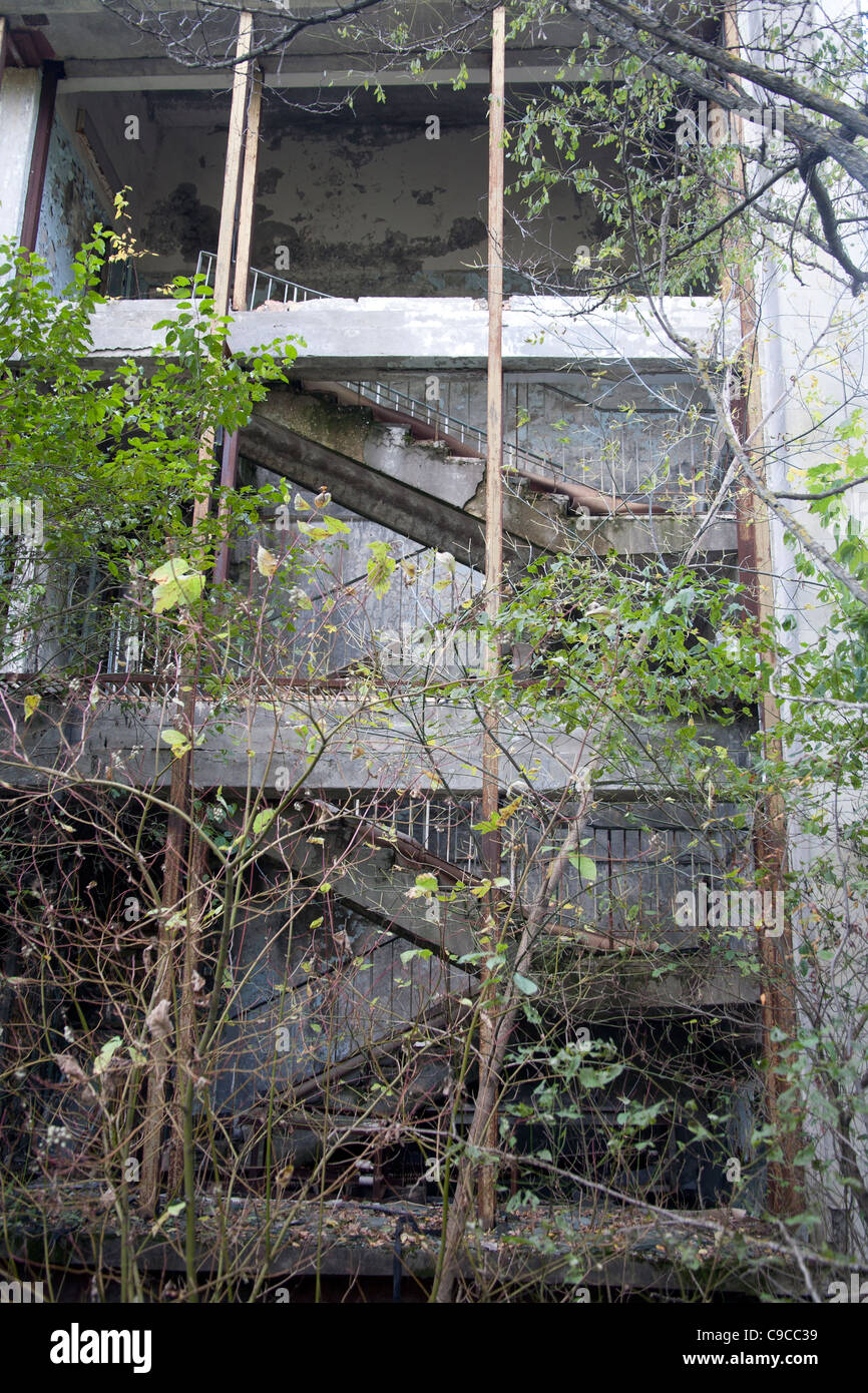 Exposed staircase from the outside of Pripyat Middle School Chernobyl ...