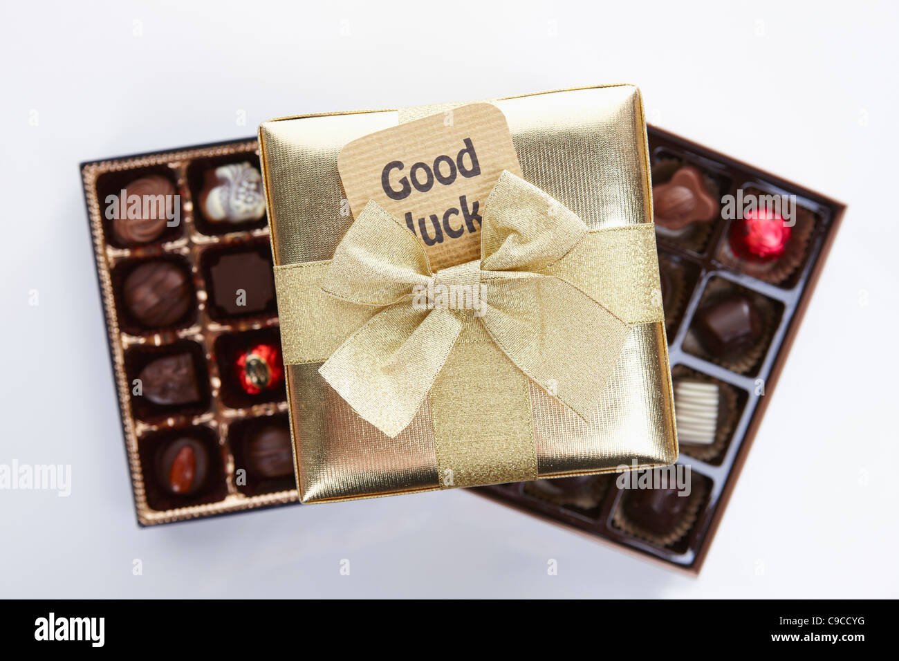 Box of chocolate and a good luck message Stock Photo - Alamy