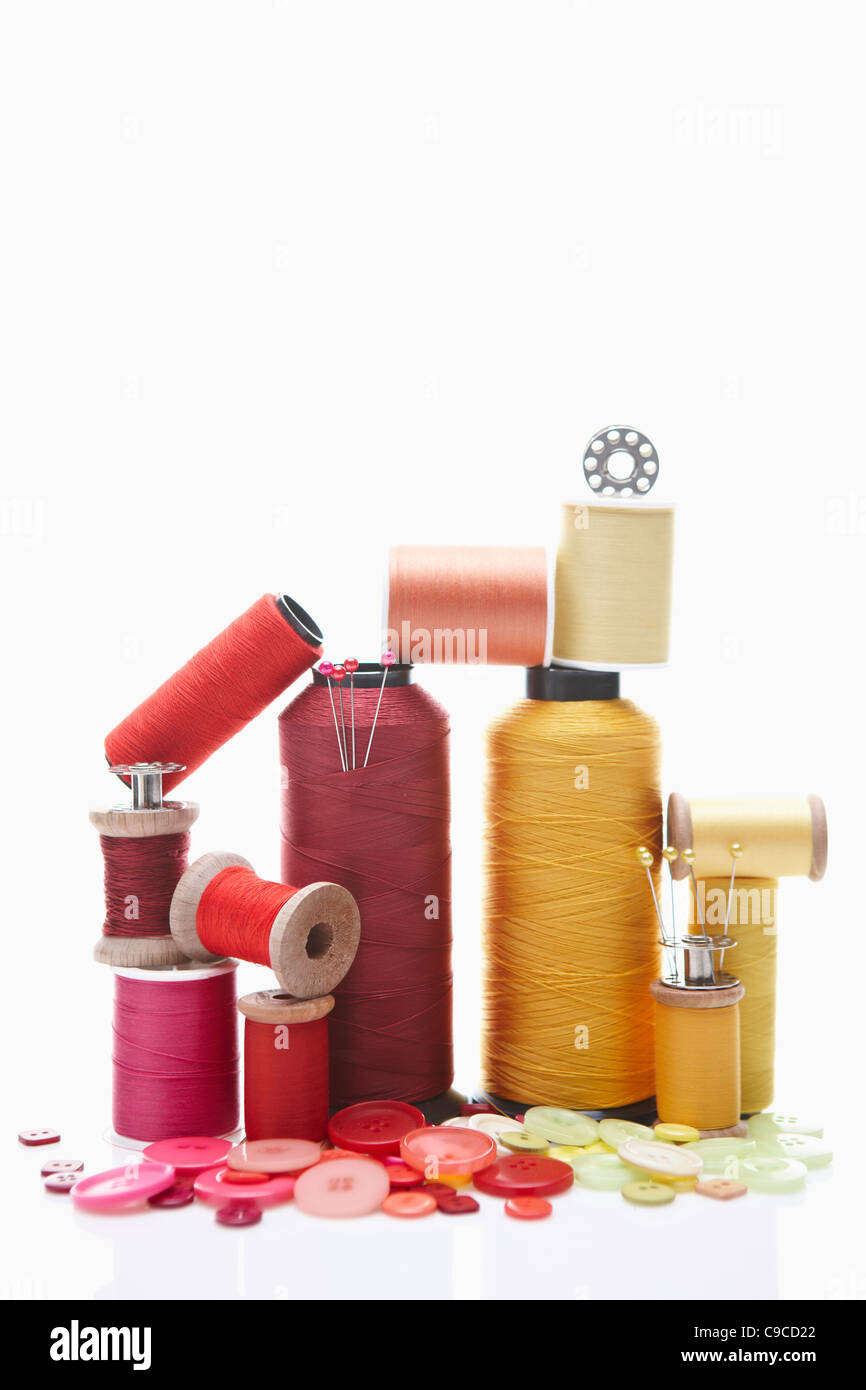 Various reel of threads and sewing tools Stock Photo - Alamy