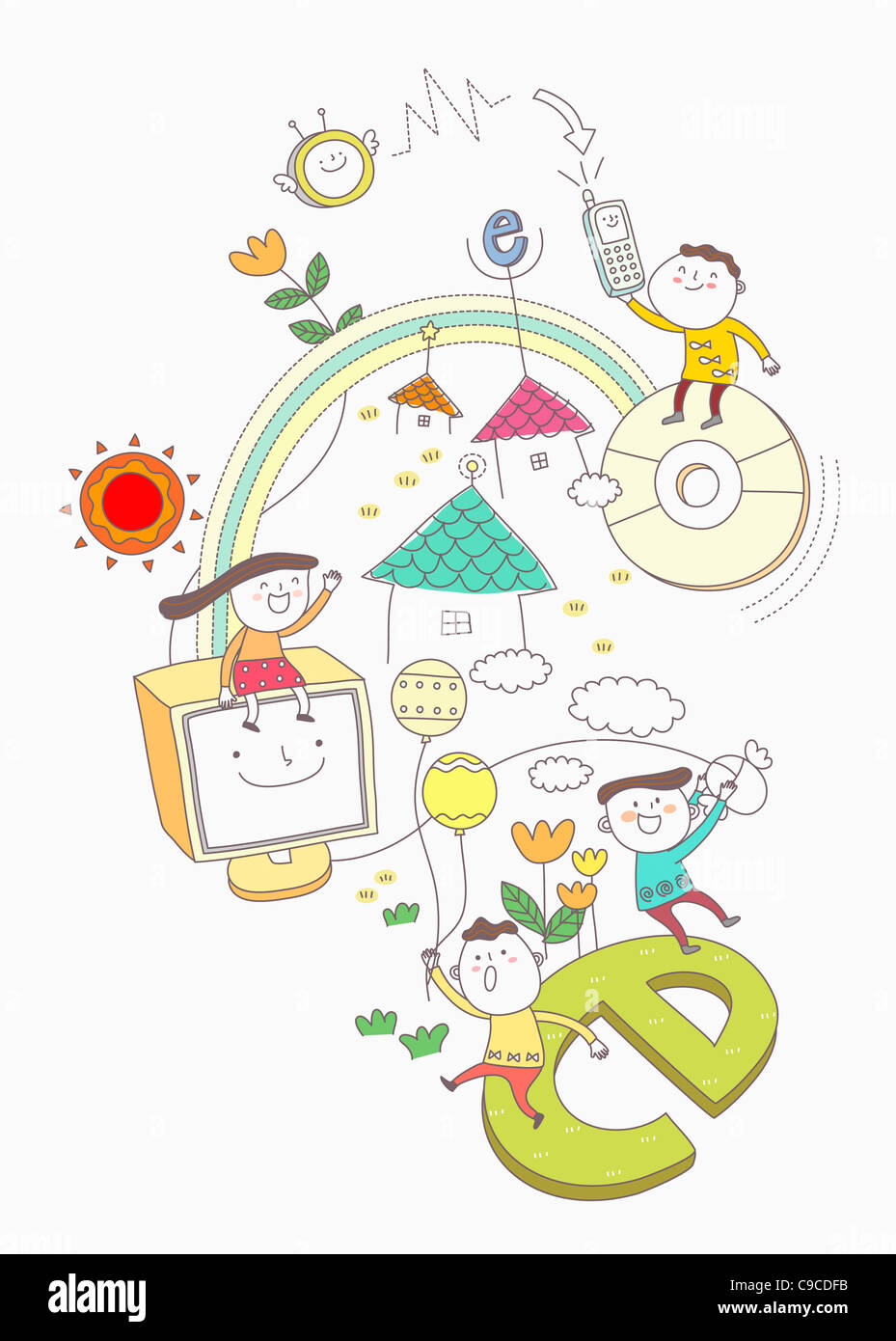 People with computer and cell phone Stock Photo - Alamy