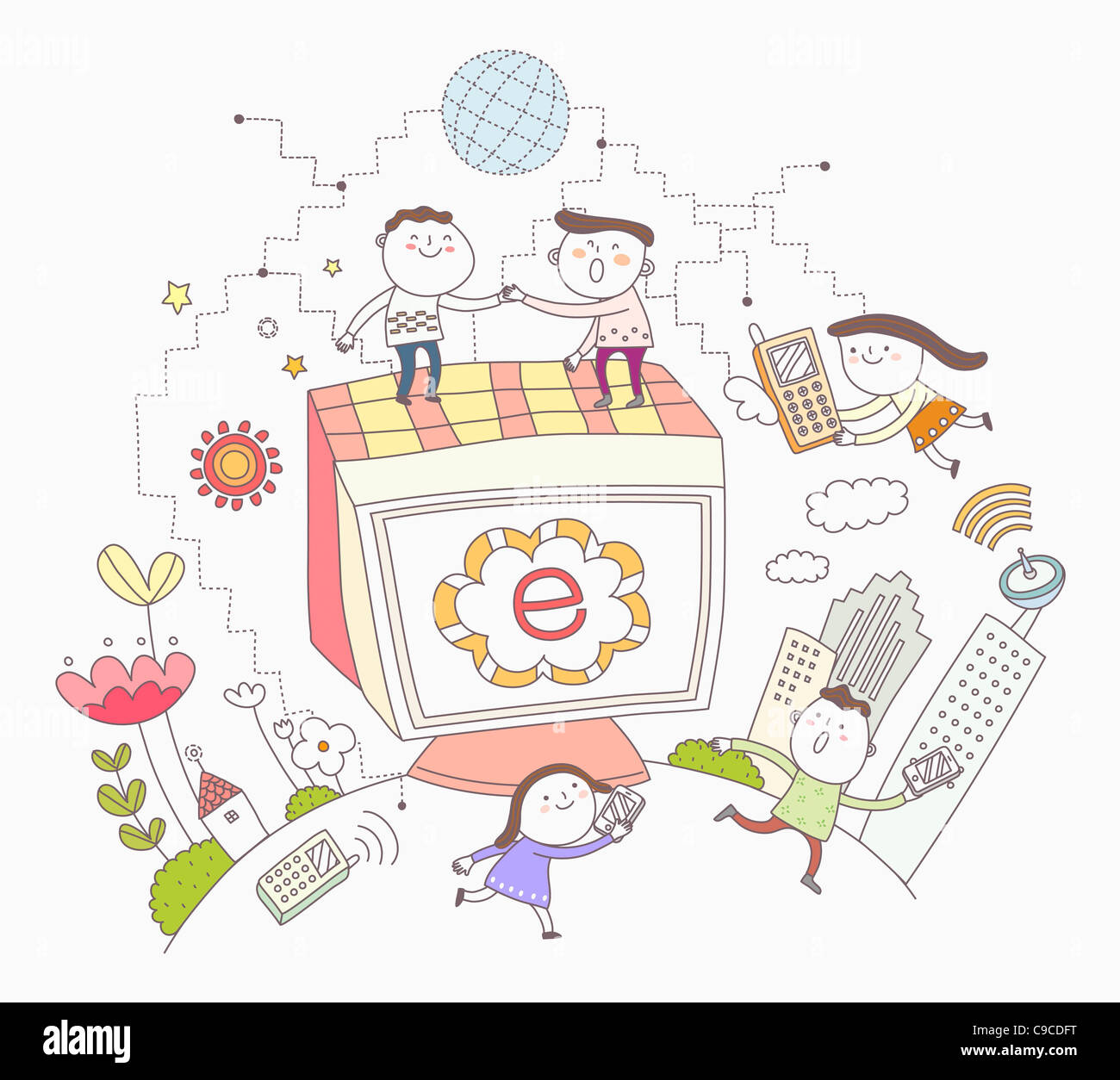 People with a computer and cell phones Stock Photo - Alamy