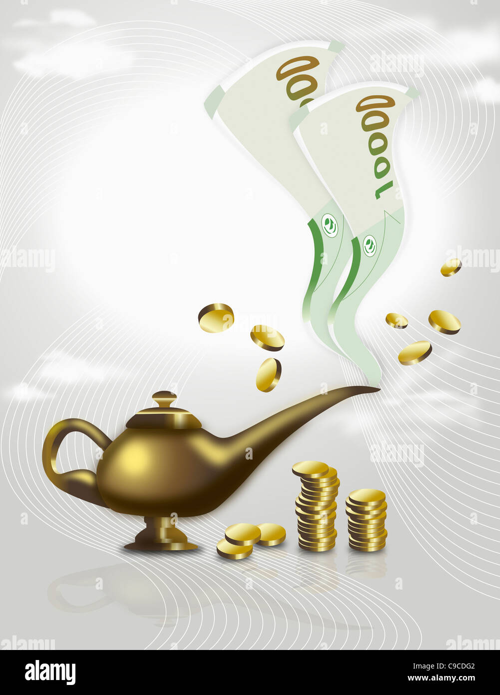 A magic lamp with money Stock Photo - Alamy