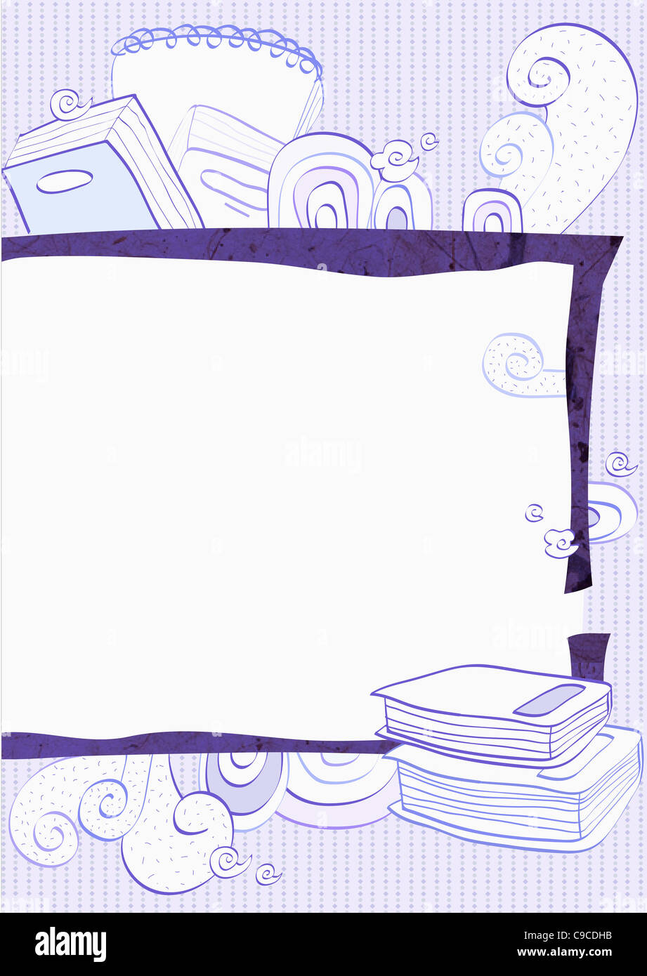 Letter paper with books in purple Stock Photo - Alamy